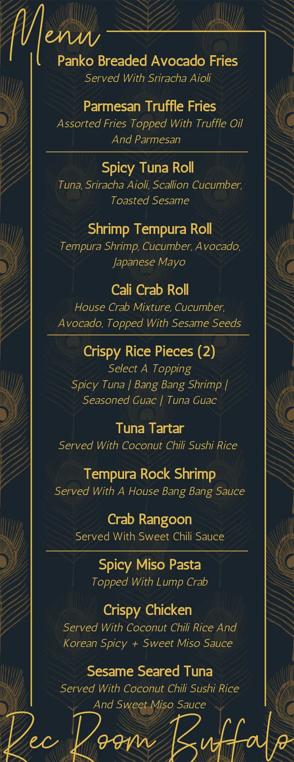 Curated Menus – Rec Room | Buffalo, NY